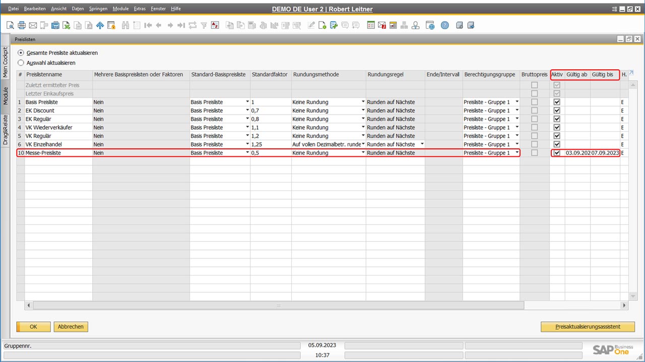 SAP Business One Grundlagen 5.2 – Preislisten nutzen